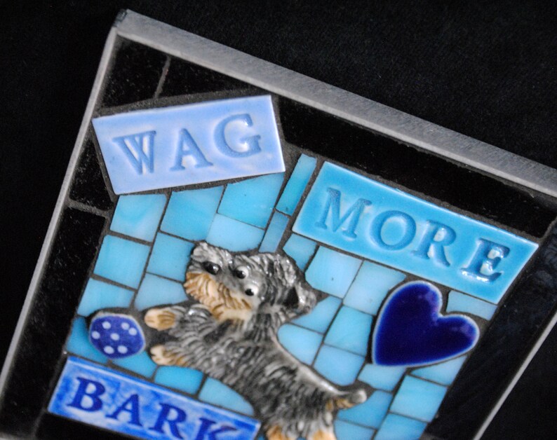 Wag More Bark Less Yorkshire Terrier Mini Mosaic Art by Brenda - Etsy