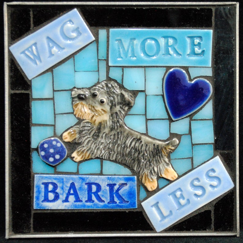 Wag More Bark Less Yorkshire Terrier Mini Mosaic Art by Brenda - Etsy