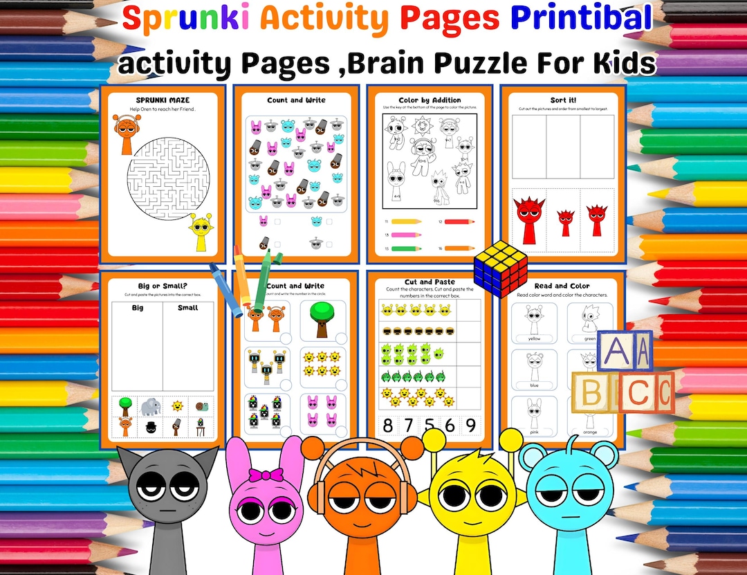 Sprunki Kids Activity 8 Pages | 8 Pages Coloring, Mazes, Puzzles ...