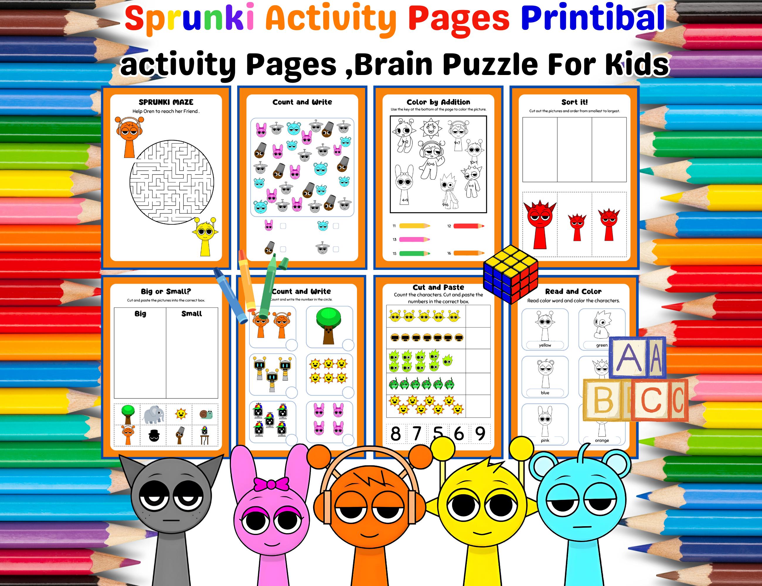 Sprunki Kids Activity 8 Pages | 8 Pages Coloring, Mazes, Puzzles ...