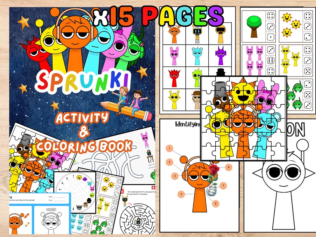 Sprunki Activity and Coloring Book for Kids 15 Pages PDF, Sprunki ...