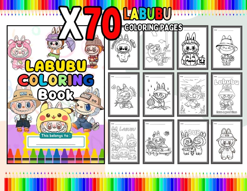 70 LABUBU Coloring Pages Printibal ,cute LABUBU Characters A4 Coloring ...