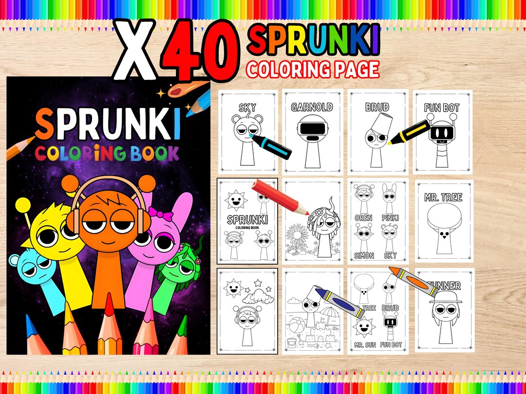 40 Sprunki Characters Printable Coloring Pages A4 Coloring Book Kids ...