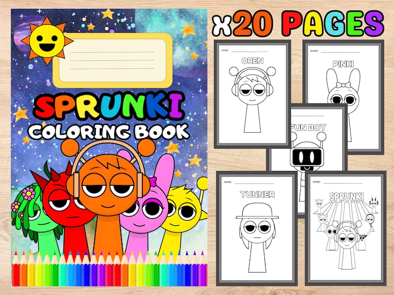 20 Sprunki Characters Printable Coloring Pages A4 Coloring Book Kids ...