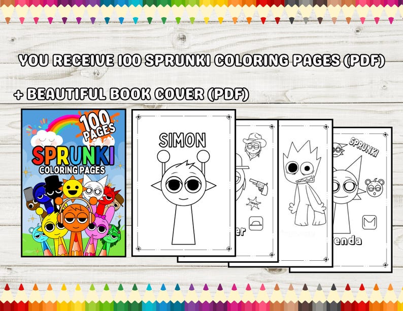100 Sprunki Characters Printable Coloring Pages A4 Coloring Book Kids ...