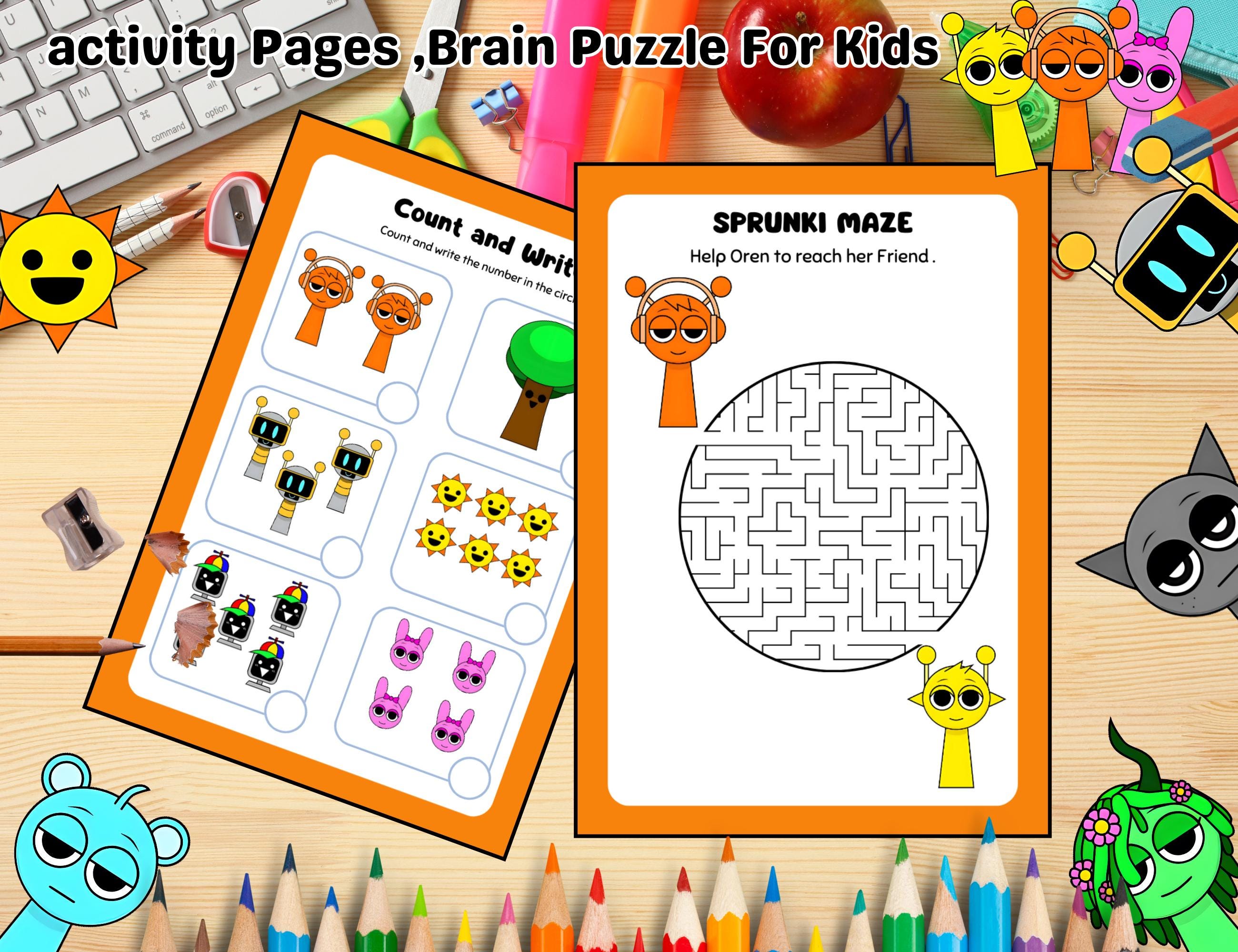 Sprunki Kids Activity 8 Pages | 8 Pages Coloring, Mazes, Puzzles ...