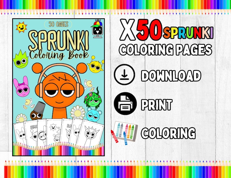 50 Sprunki Characters Printable Coloring Pages A4 Coloring Book Kids ...