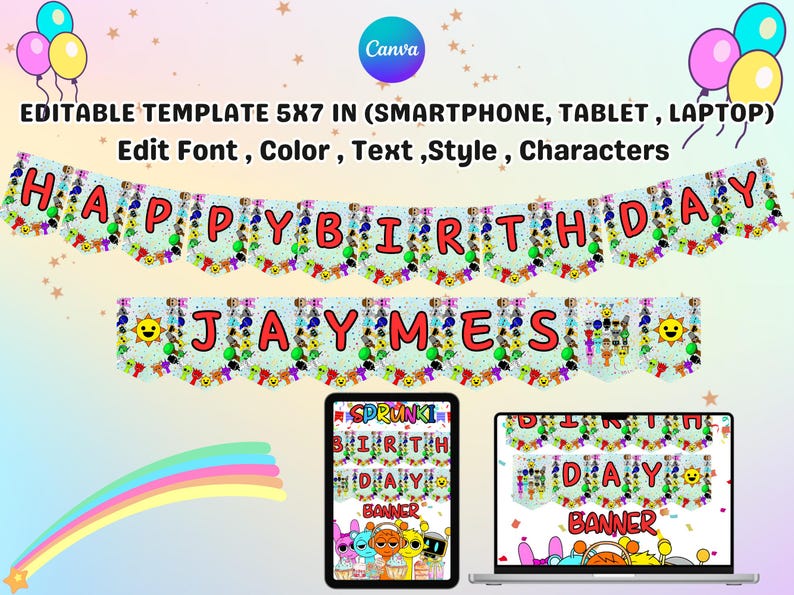 Sprunki Birthday Banner Pennant | Sprunki Birthday Party Decor |sprunki ...