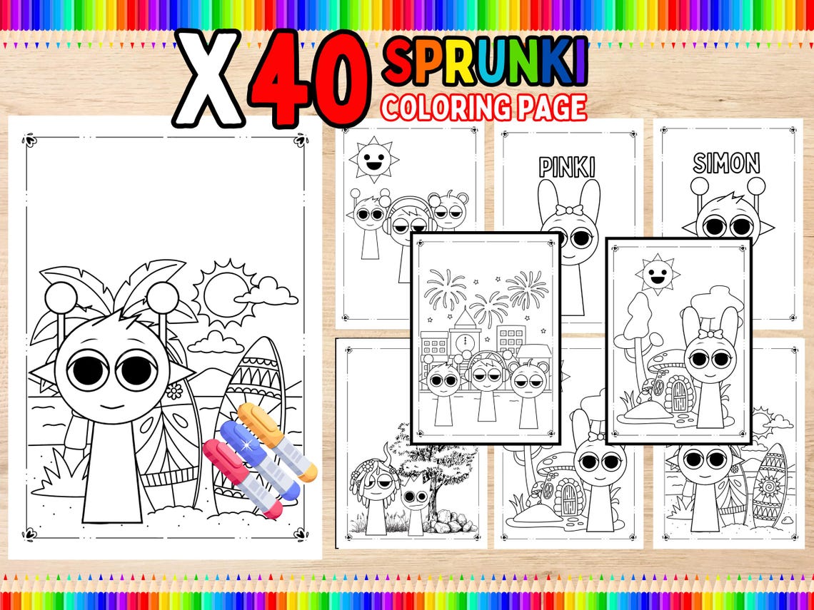 40 Sprunki Characters Printable Coloring Pages A4 Coloring Book Kids ...