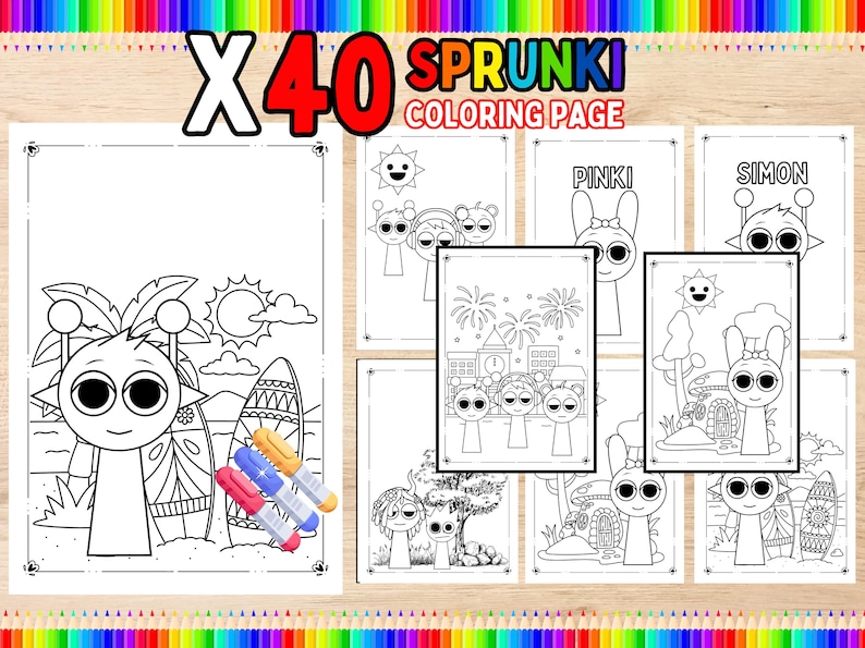 40 Sprunki Characters Printable Coloring Pages A4 Coloring Book Kids ...