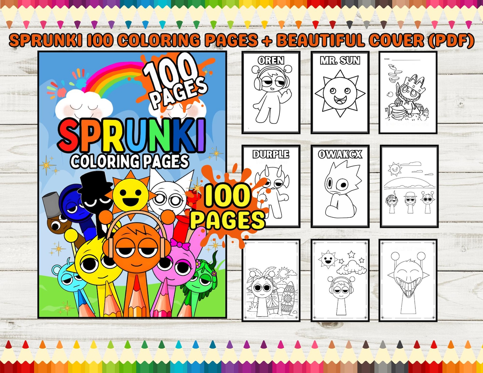 100 Sprunki Characters Printable Coloring Pages A4 Coloring Book Kids ...