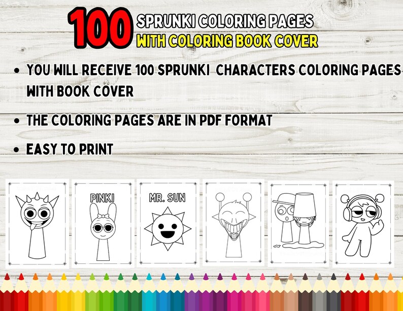 100 Sprunki Coloring Pages Printable A4 Coloring Book Kids Printable ...
