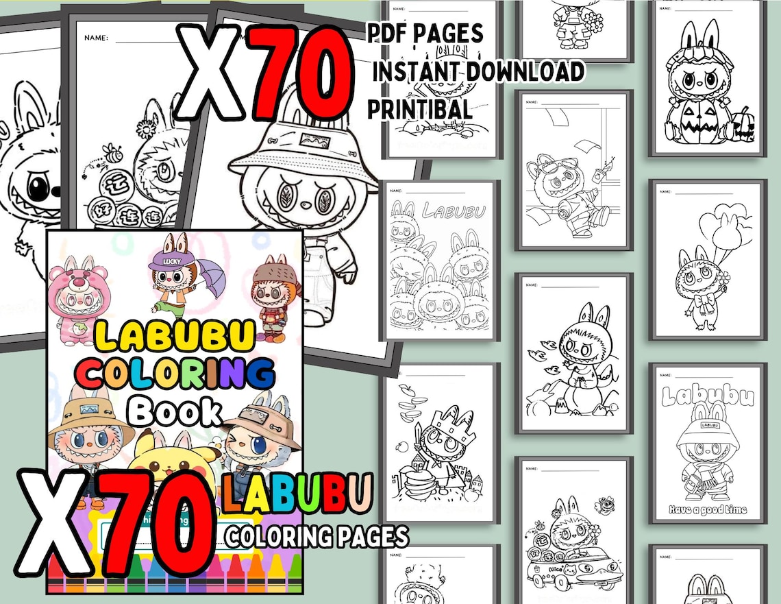 70 LABUBU Coloring Pages Printibal ,cute LABUBU Characters A4 Coloring ...