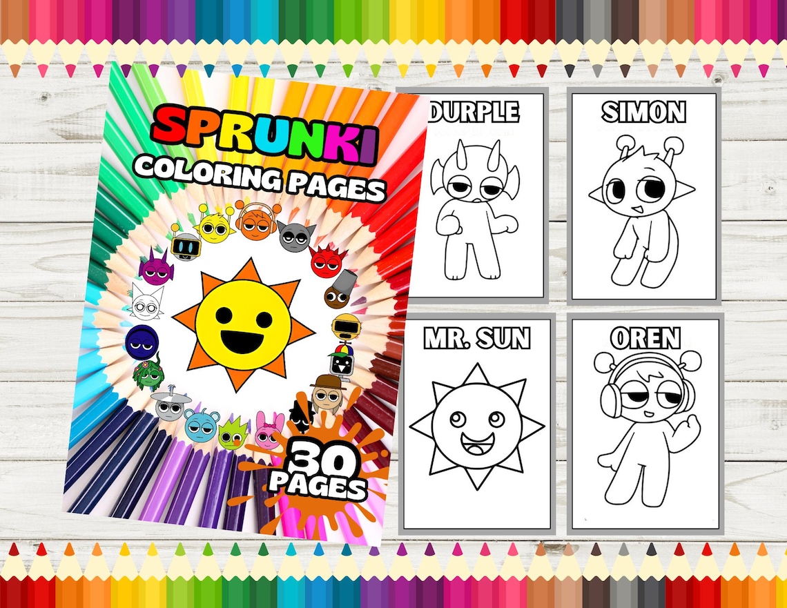 Sprunki 30 Coloring Pages Printable A4 Coloring Book for Kids Gamer ...