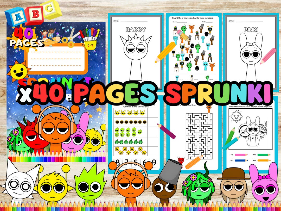 Sprunki Kids Activity Book | 40 Pages Coloring, Mazes, Puzzles ...