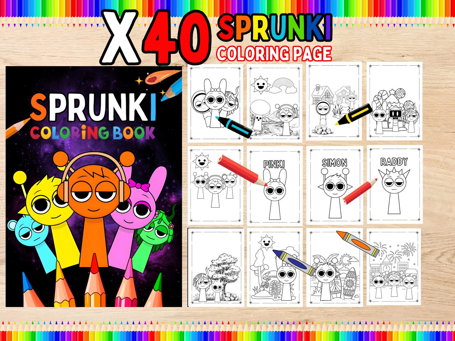 40 Sprunki Characters Printable Coloring Pages A4 Coloring Book Kids ...