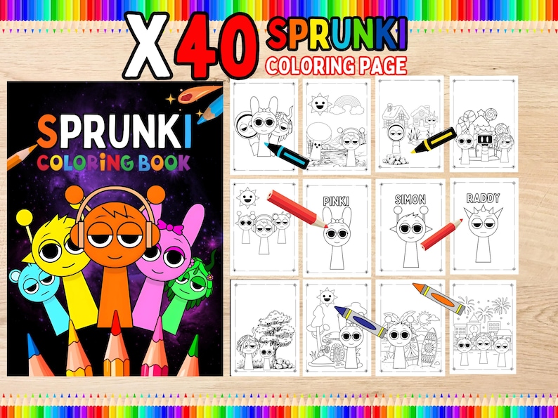 40 Sprunki Characters Printable Coloring Pages A4 Coloring Book Kids ...