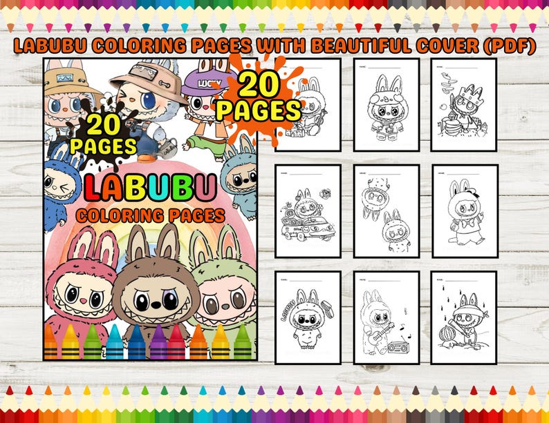 20 LABUBU Coloring Pages Printibal ,cute LABUBU Characters A4 Coloring ...