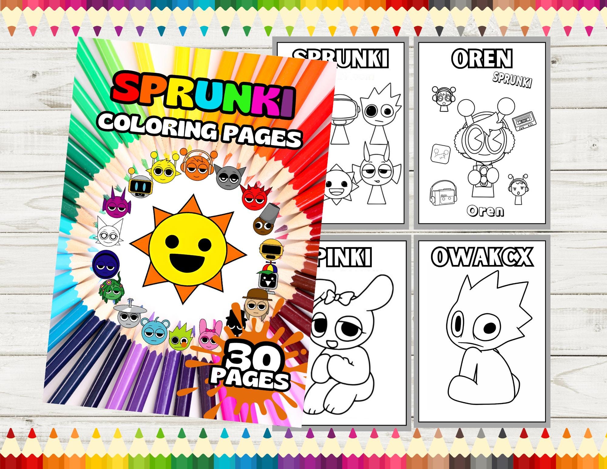 Sprunki 30 Coloring Pages Printable A4 Coloring Book for Kids Gamer ...