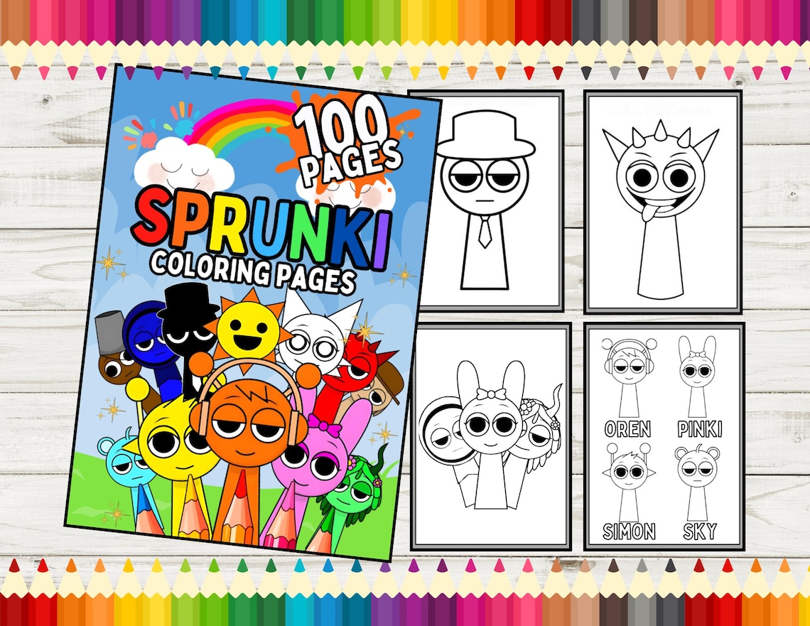 100 Sprunki Characters Printable Coloring Pages A4 Coloring Book Kids ...