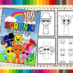 100 Sprunki Characters Printable Coloring Pages A4 Coloring Book Kids ,100 Printable Coloring ...