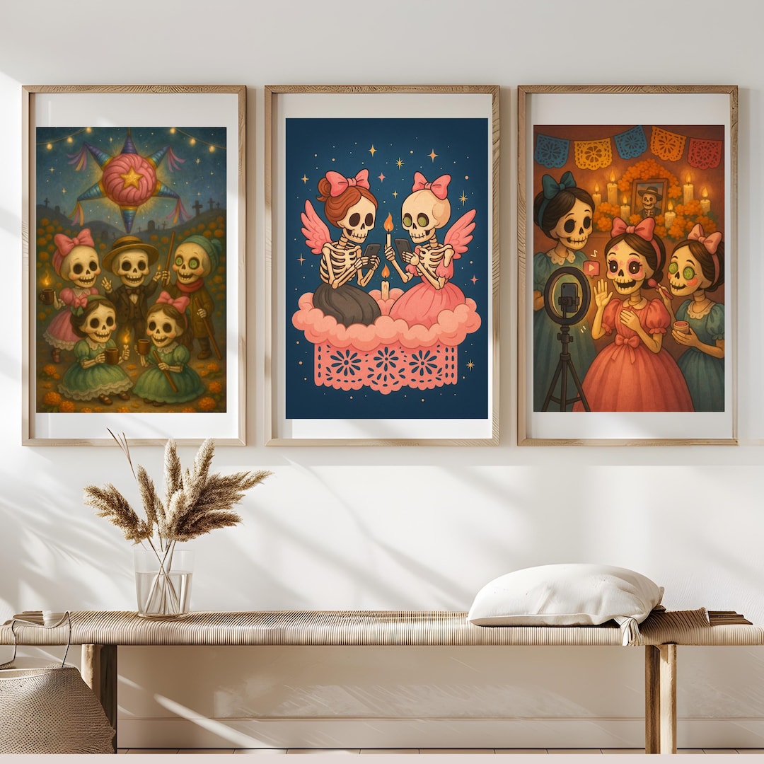 Coquette Skeleton Wall Art Bundle | Día De Muertos Digital Prints ...