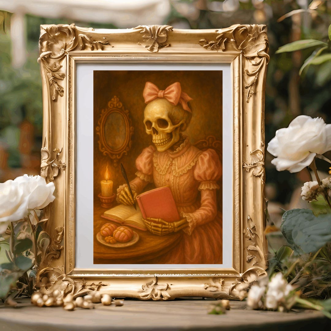 Pink Coquette Skeleton Art Print: Day of the Dead, Pan De Muerto ...