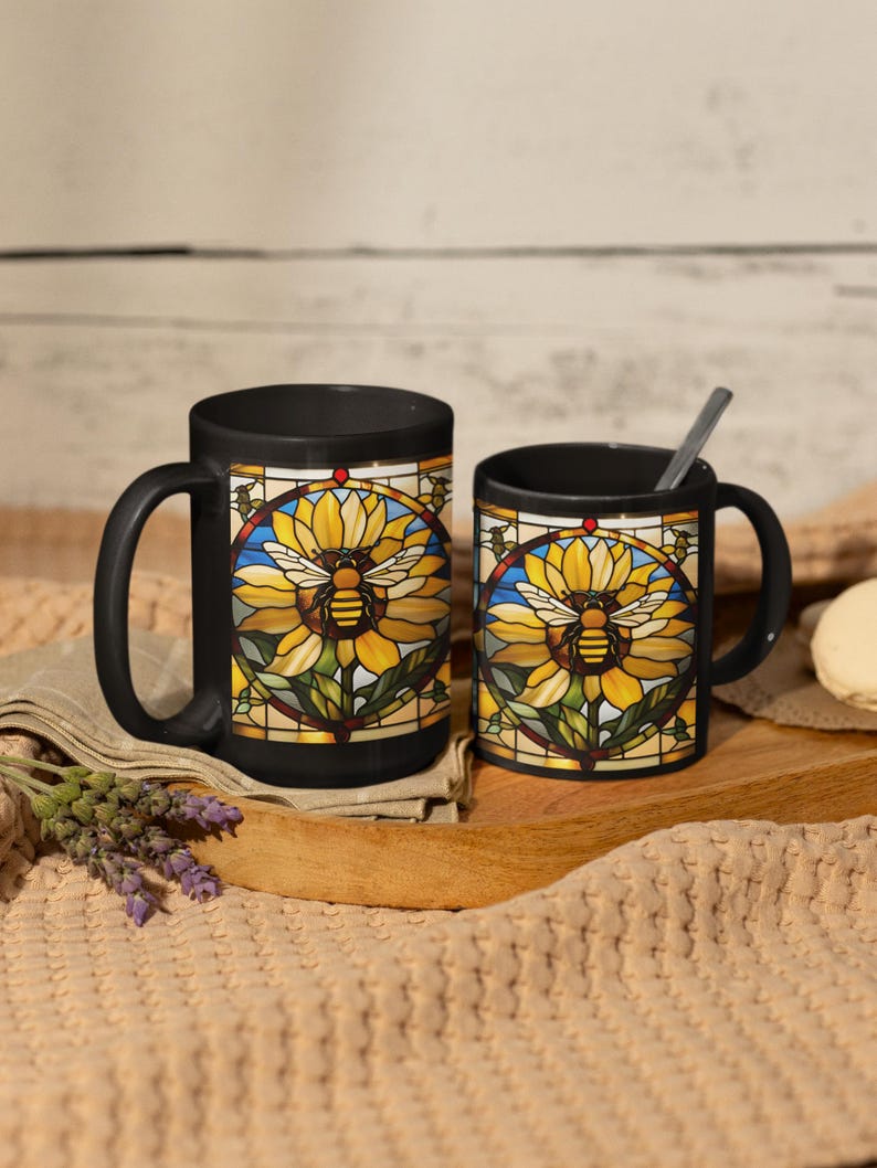 Bee Stained Glass, Honeycomb Design, Floral Coffee Cup, Gift for Garden Lovers, Unique Home ...