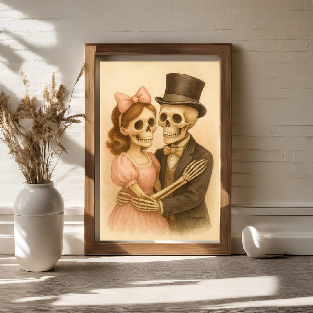 Vintage Coquette Skeleton Couple Art Print – Día De Muertos Gothic Wall ...