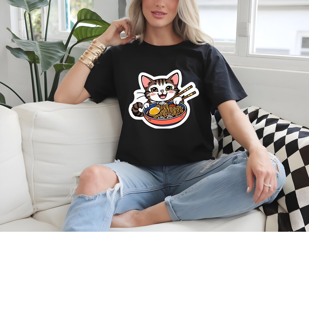 Noodle Cat Shirt, Ramen Cat Tshirt,foodie Lover Shirt, Retro Cat Shirt ...
