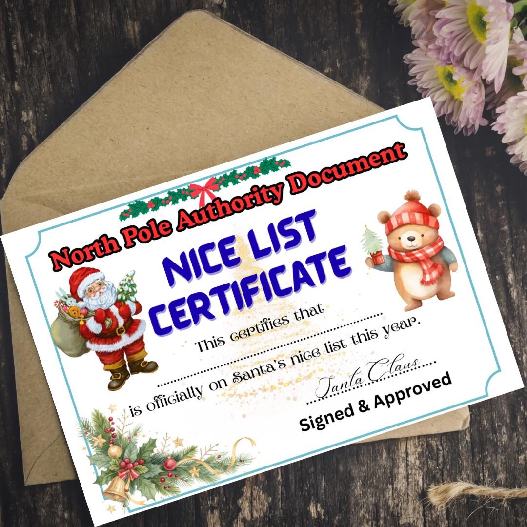 Santa’s Official Nice List Certificate | Printable Christmas Keepsake ...