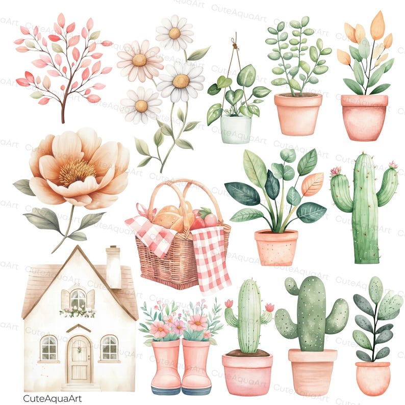 Watercolor Spring Clipart Bundle, Botanical Art, Floral Clipart ...