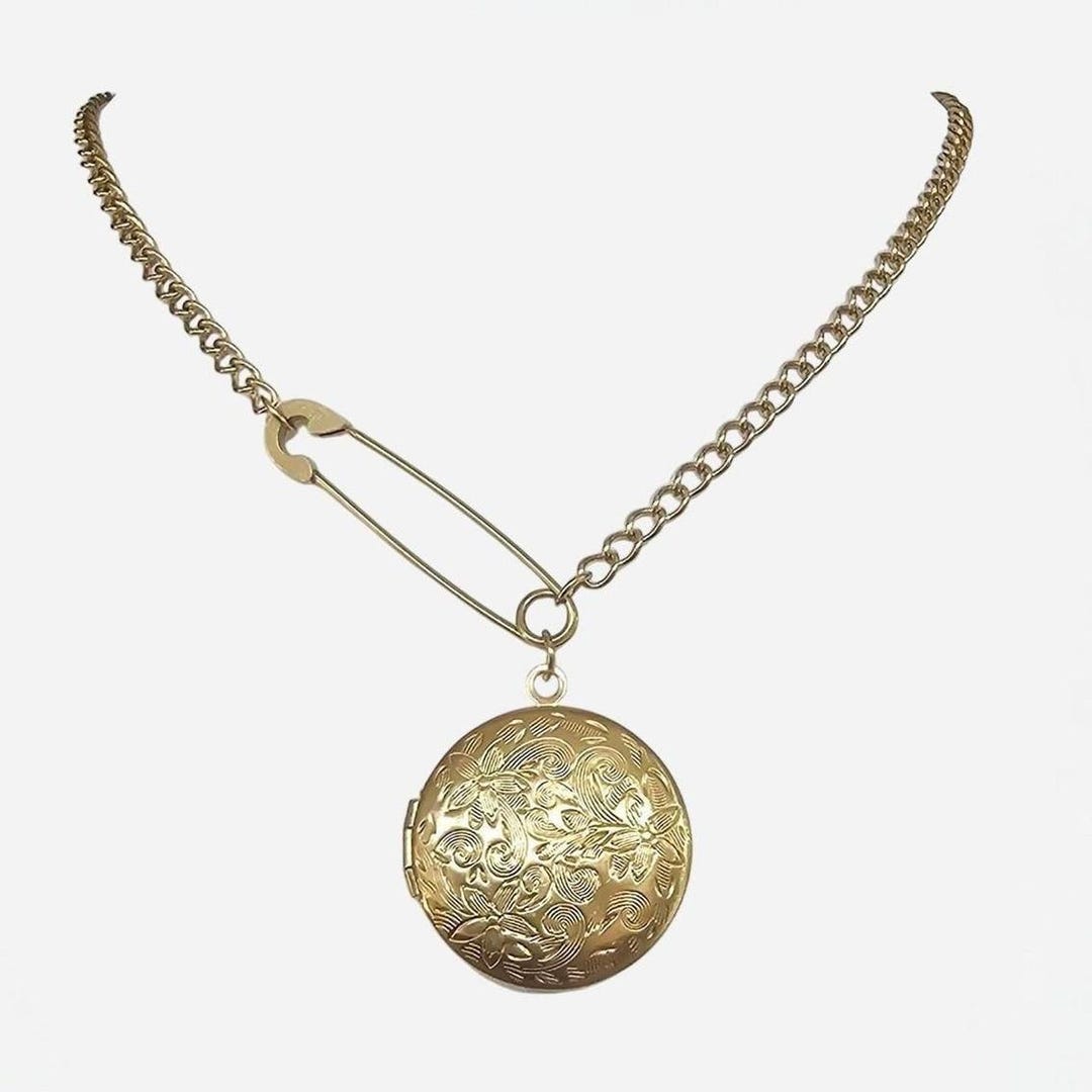 Stainless Steel Safety Pin Locket Necklace Vintage Style - Etsy