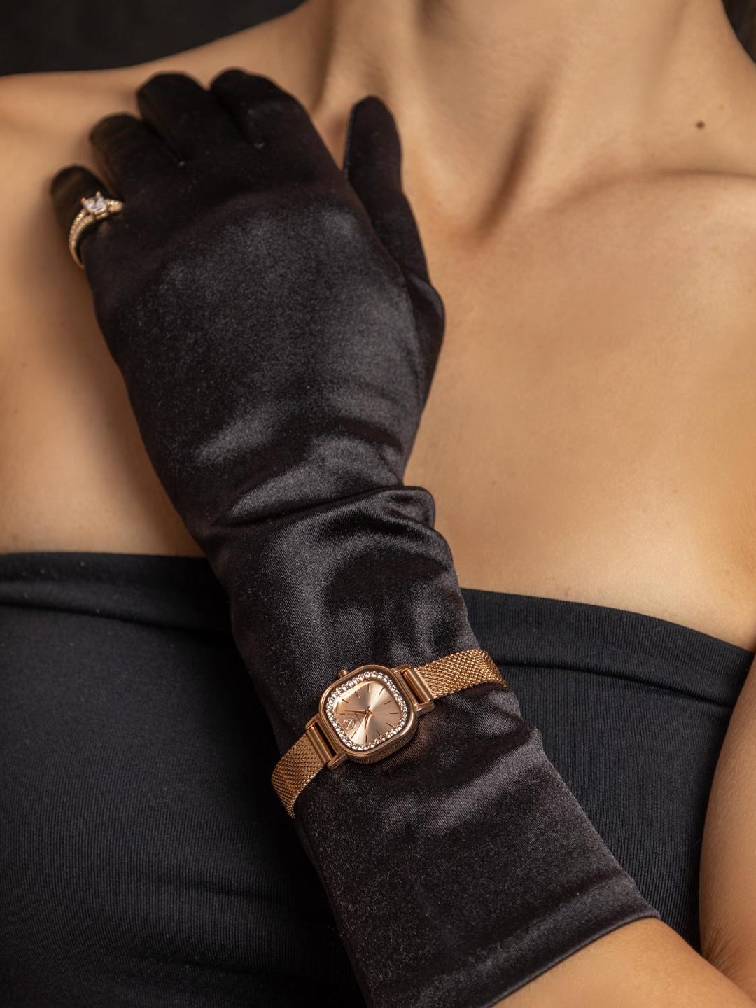 Elegant Rose Gold Watch – Square Design With Crystal Accents ...