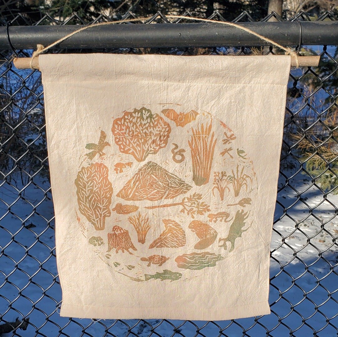 Beaver Banner - Hand Carved and Printed Wall Hanging Featuring Beaver ...