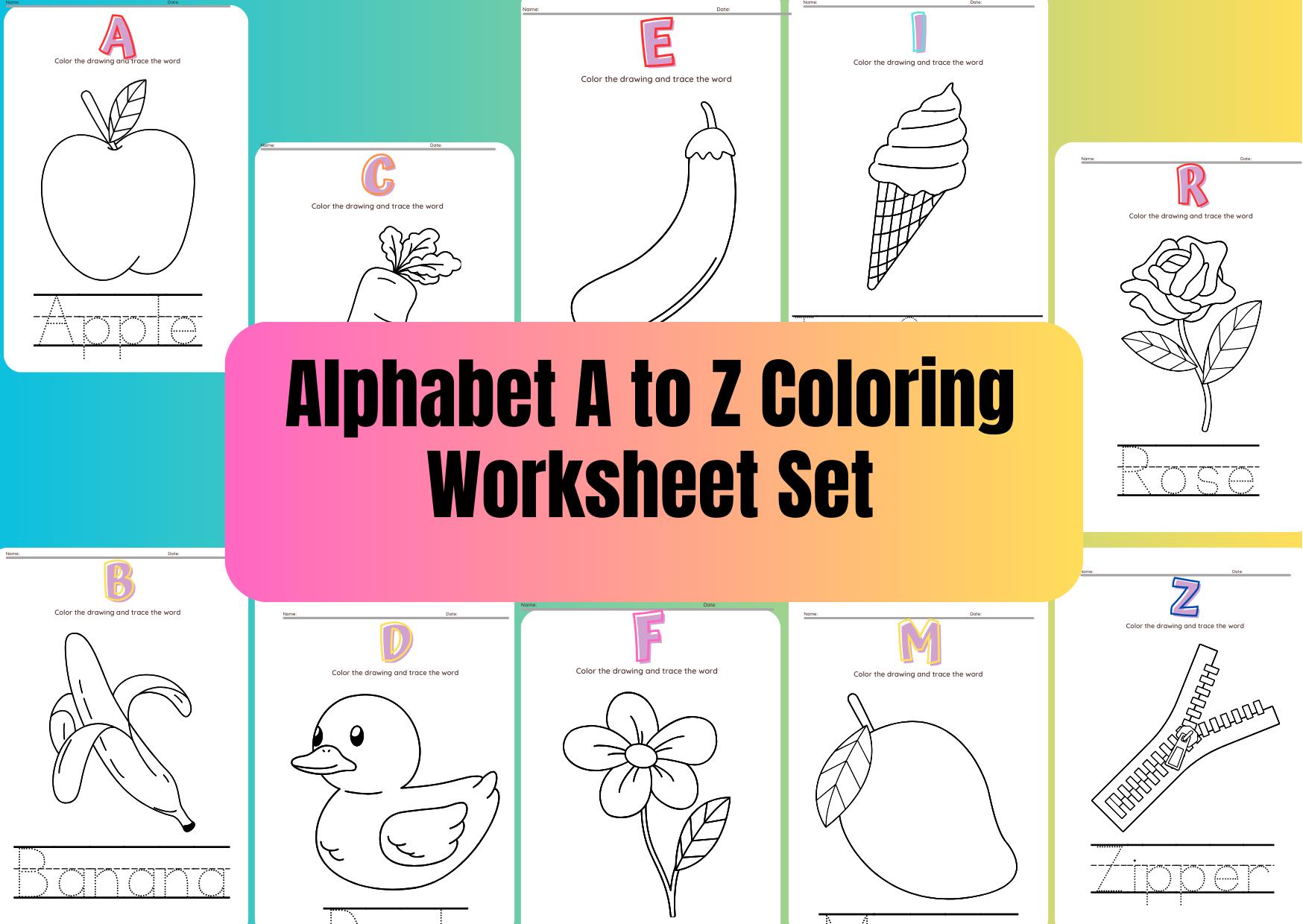 26 Alphabet A to Z Coloring Worksheets - Printable ABC Activity Set for ...