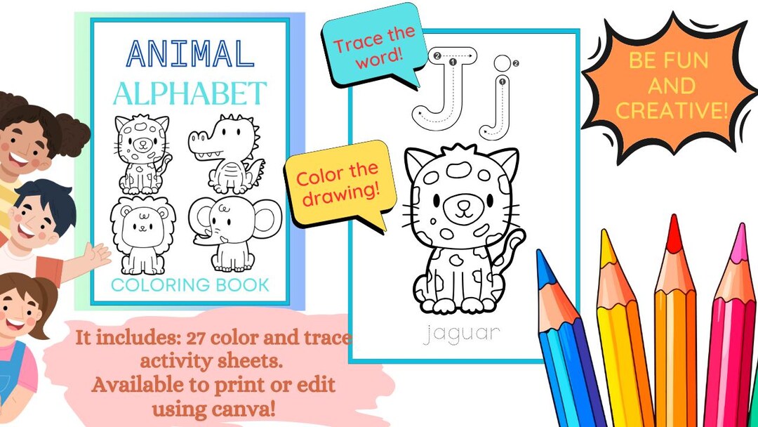 27 Digital Animal Alphabet Tracing & Coloring Pages A to Z Printable ...