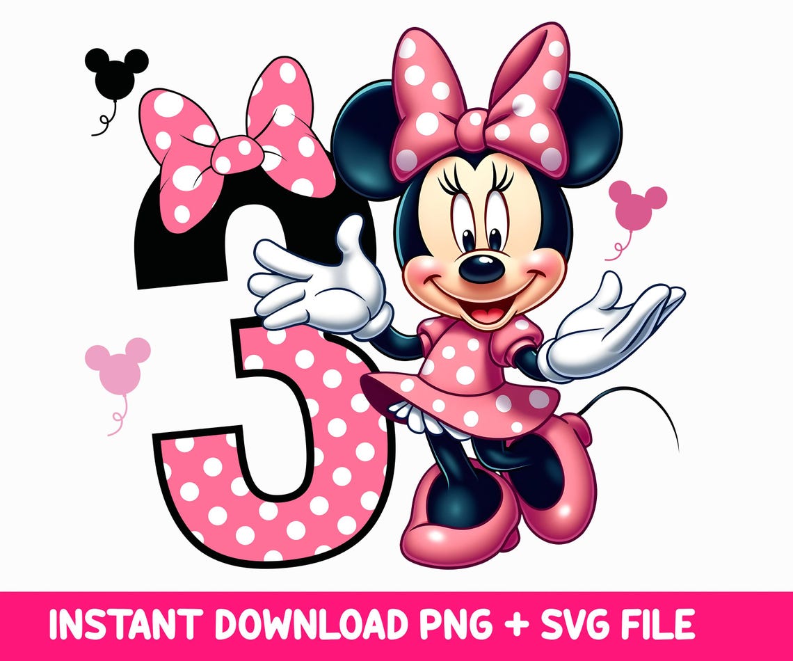 Minnie Mouse 3rd Birthday Svg, 3 Years Old Birthday Cut Files for ...
