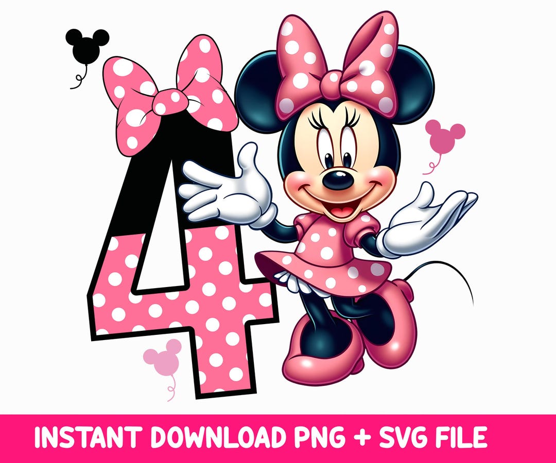 Happy 4th Birthday Girl Svg, Cute Minnie Mouse Birthday Design, 4th ...