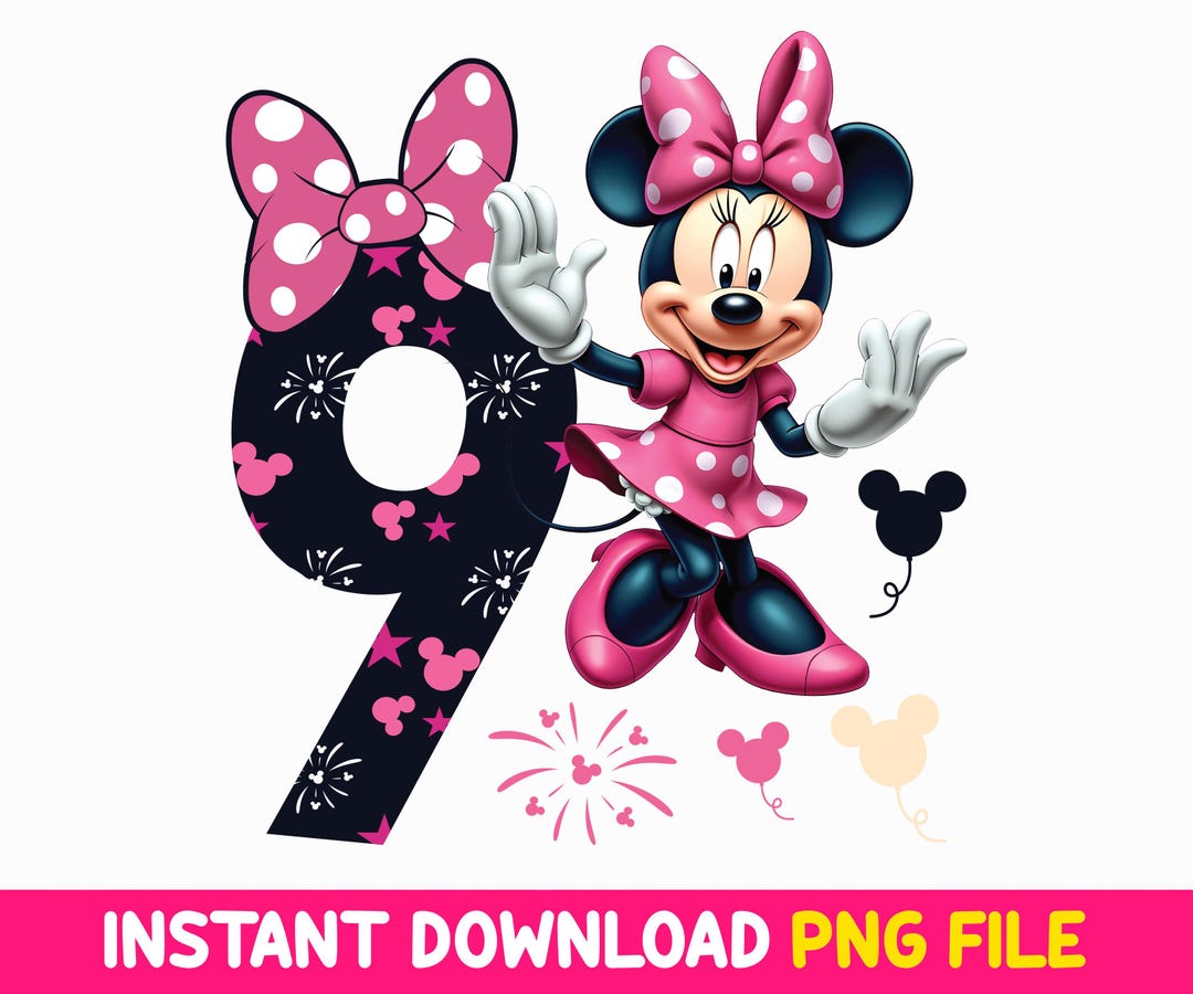 9th Birthday Girl Png, Cute Minnie Mouse Lover Gift Ideas, 9 Years Old ...