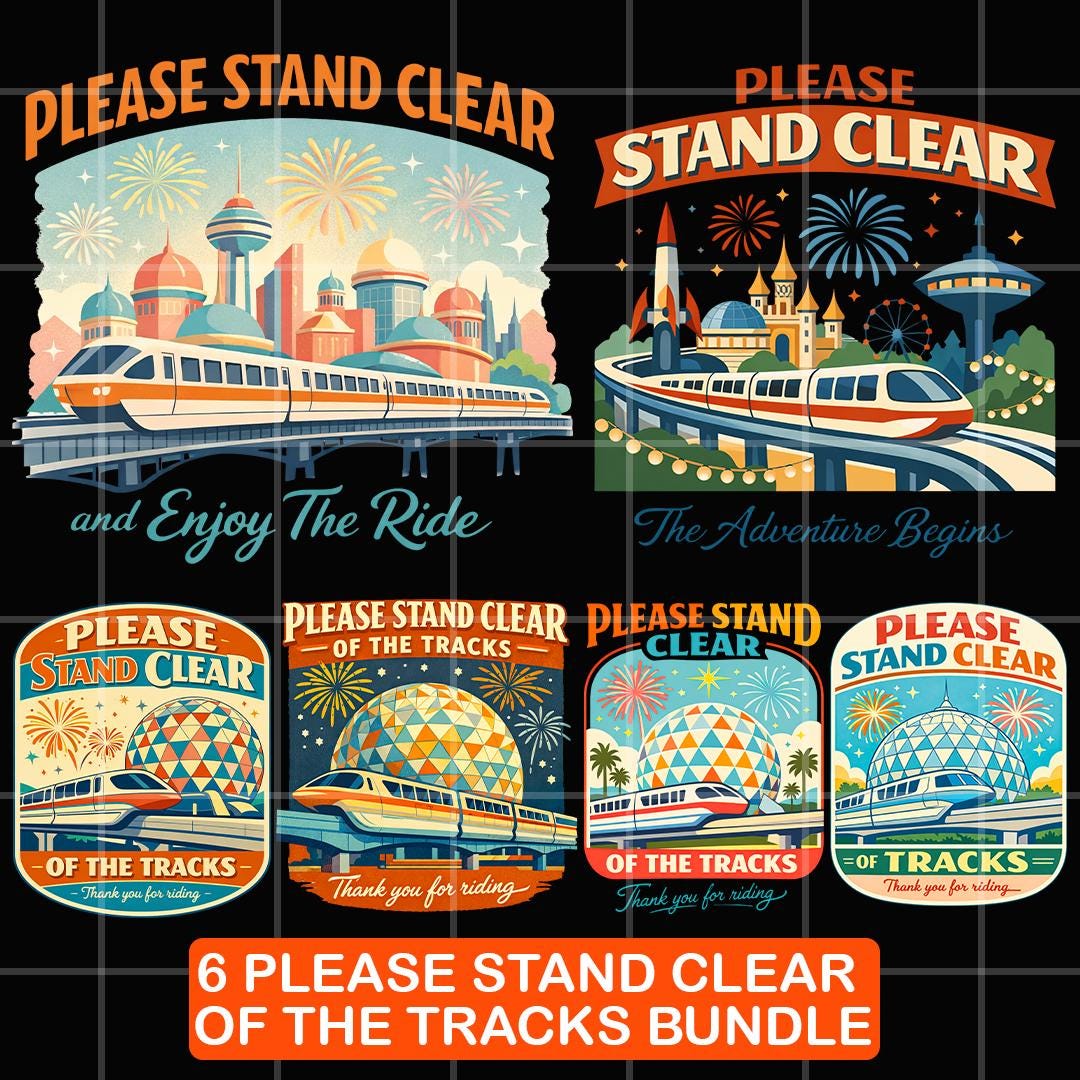 Please Stand Clear of the Tracks PNG Bundle, Retro Monorail Travel Art ...