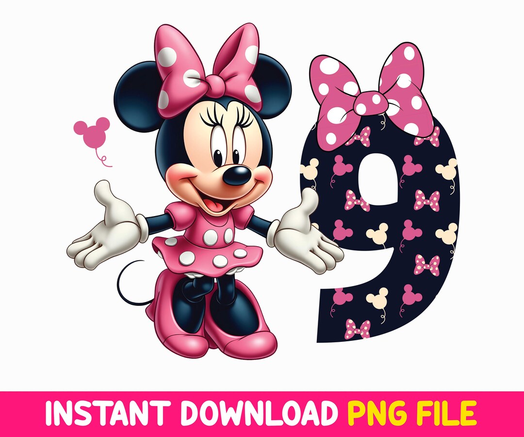 9th Birthday Girl Png, Cute Minnie Mouse Lover Gift Ideas, 9 Years Old ...