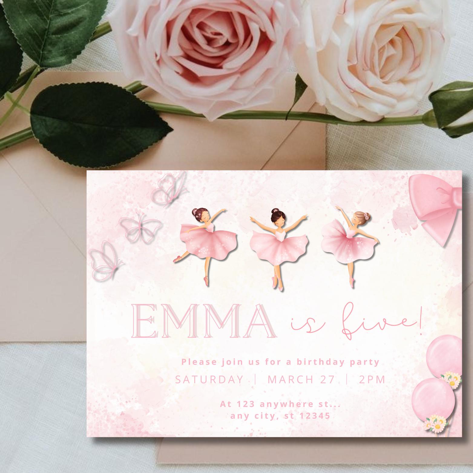 Editable Ballerina Birthday Invitation Template | Modern Ballerina ...