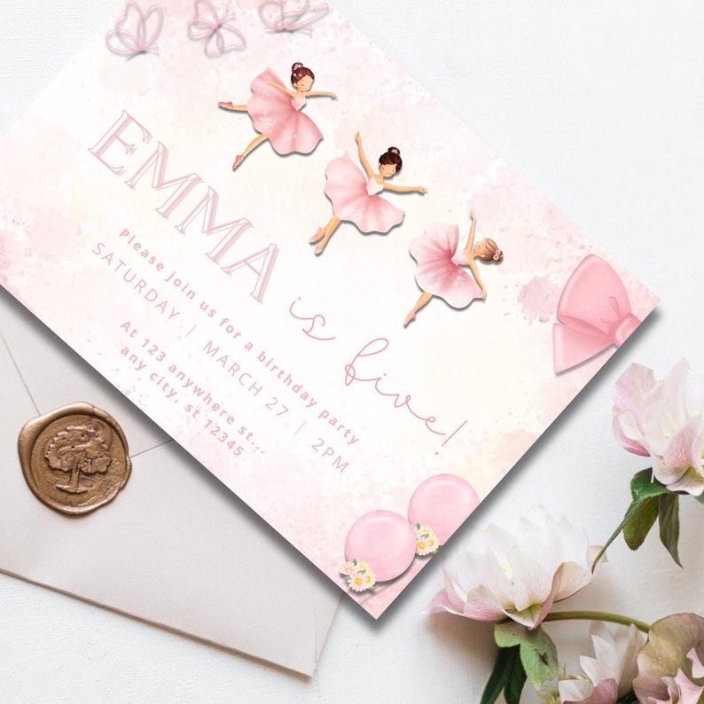 Editable Ballerina Birthday Invitation Template | Modern Ballerina ...
