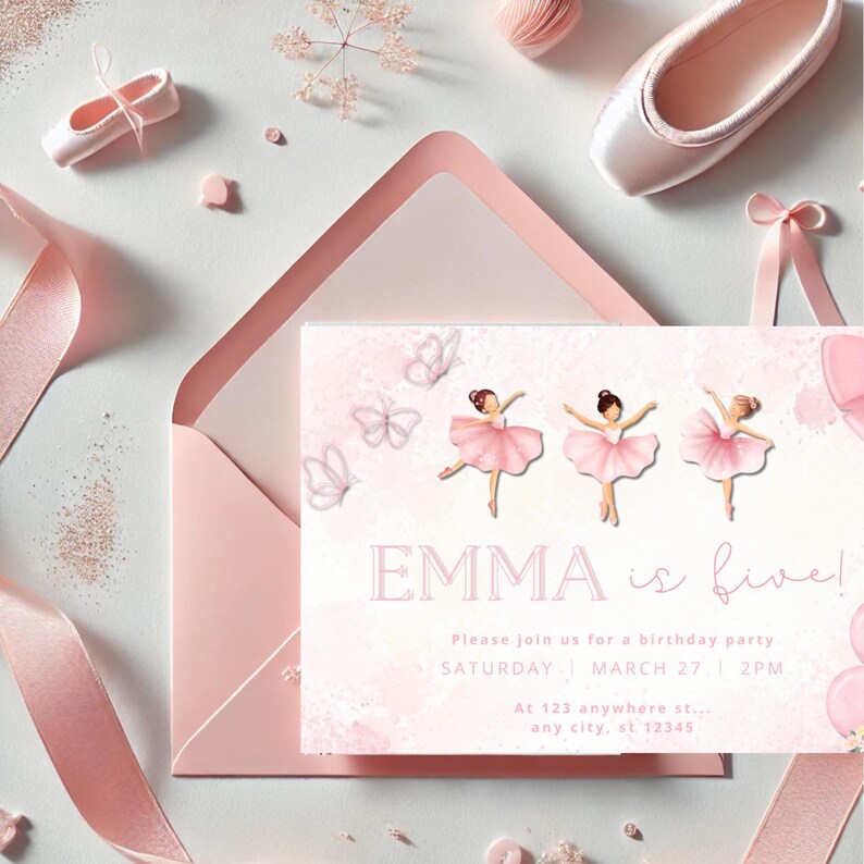Editable Ballerina Birthday Invitation Template | Modern Ballerina ...