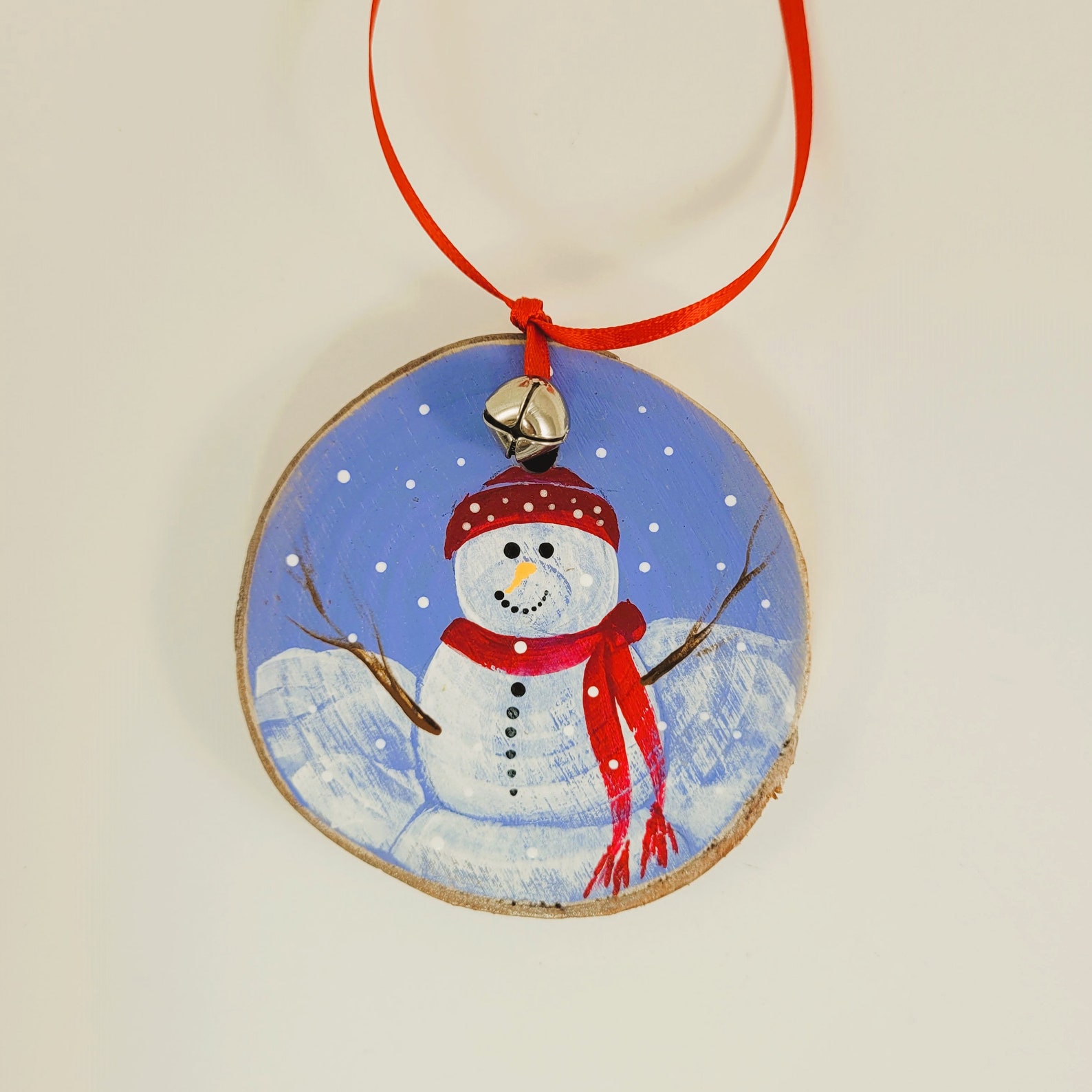 Snowman Rustic Hand-painted Xmas Ornament on Wooden Disc - Etsy