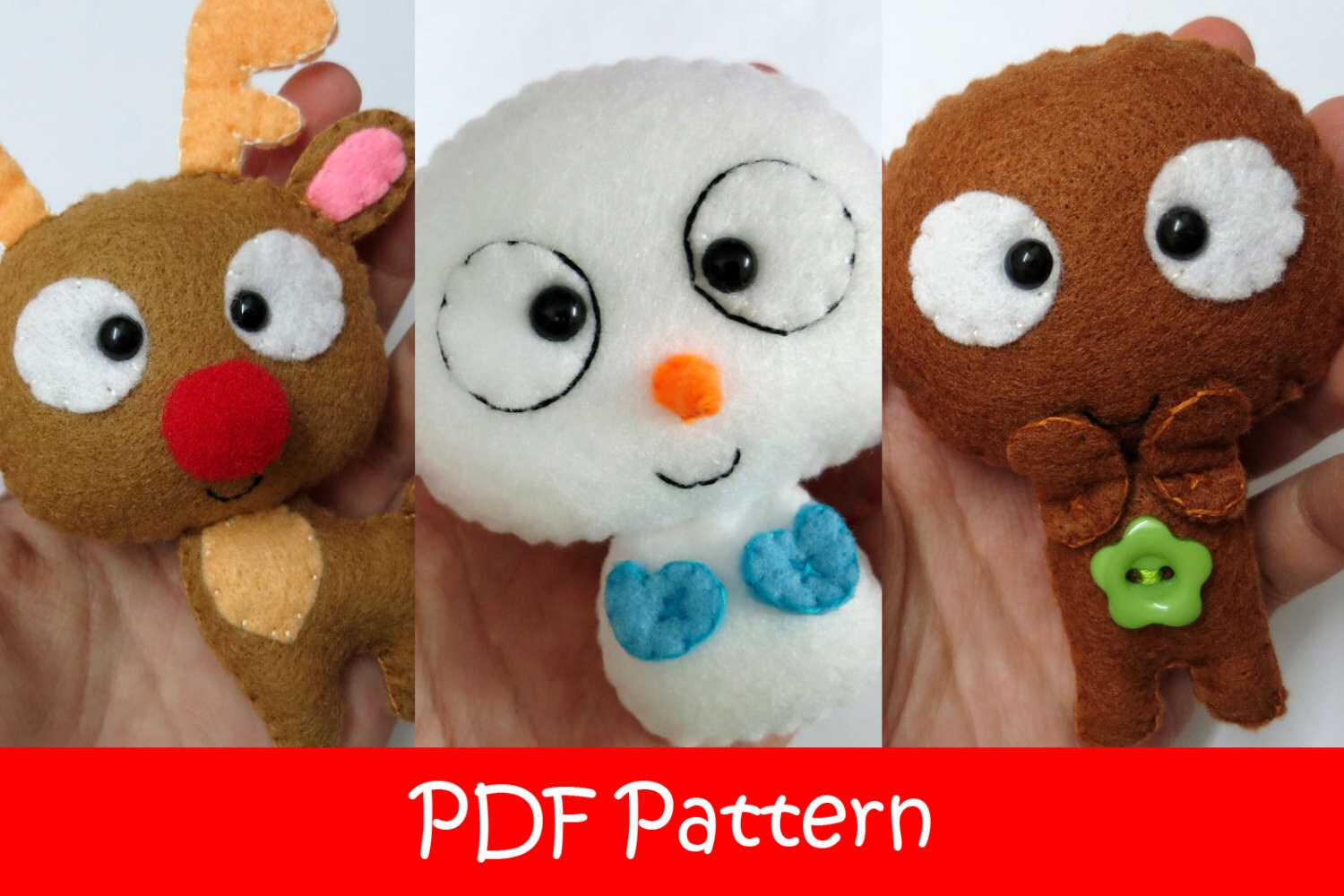 Christmas Set (gingerbread, Reindeer, Snowman) Plush PDF Pattern ...