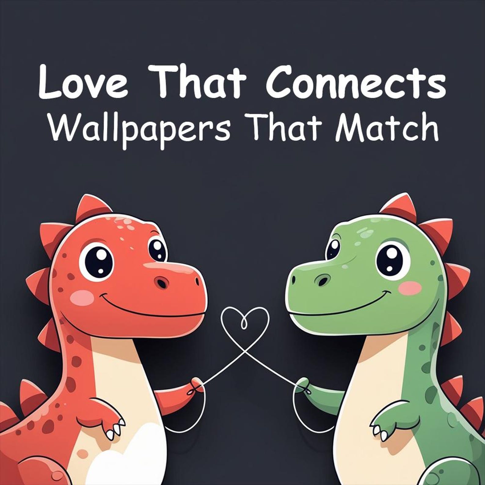 Cute Dinosaur Couple Matching Wallpaper – Adorable Dino Split Screen ...