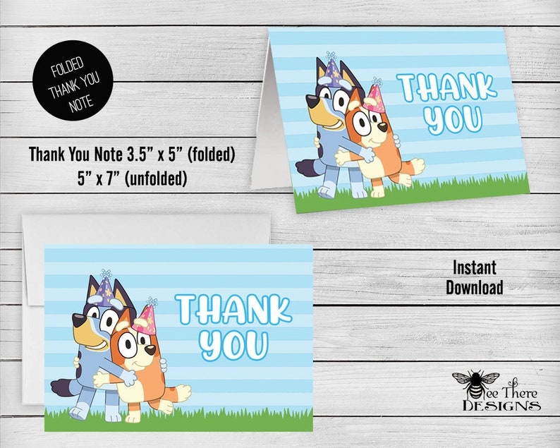 Bluey Birthday Thank You Note Bluey Birthday Folded Card - Etsy