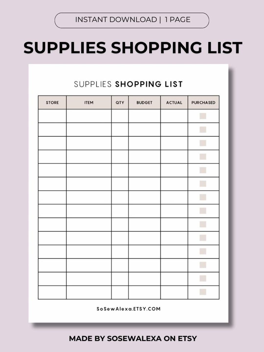 Sewing Supplies Shopping List Printable | A5, A4 and US Letter | Budget ...